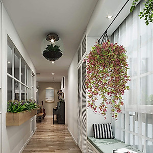 Fake Hanging Plants Artificial Vine, Plastic Ivy Greenery Christmas Garland Faux Vines Grass Flowers Leaves Home Garden Outdoor Indoor Party Wedding DIY Bedroom Wall Decor Decoration - Red 2 Bundles