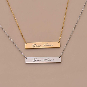 HUAN XUN Gold Engraved Bar Necklace Personalized Torin Name Necklace Custom Date Coordinates