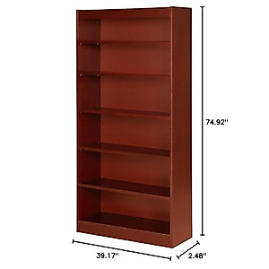 Lorell 6-Shelf Panel Cherry Bookcase, 36" x 12" x 72"