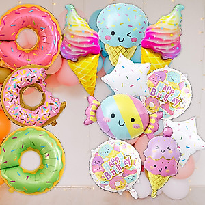 Ice Cream Balloons,12 PCS Large donut Candy Ice Cream Theme Balloons, Ice Cream Party Decorations, Foil Mylar Balloons for Ice Cream Summerr Hawaii Birthday Baby Shower Party Supplies