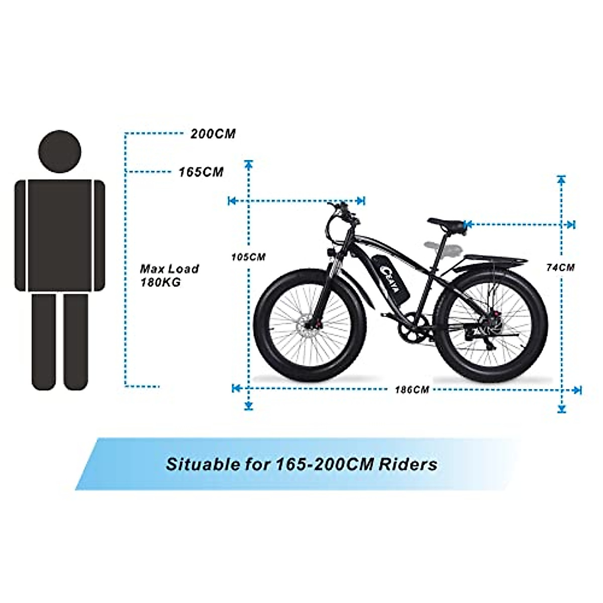 CEAYA Electric Bike Adults,1000W 48V 17Ah Battery 26'' Fat tire Electric Bicycle,7-Speed,Up to 40 Miles,Snow Beach Mountain E Bike