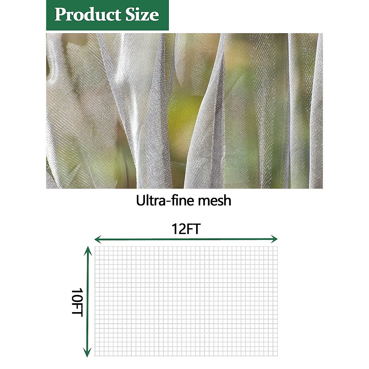 Garden Mosquito Netting for Patio, 10 ft x 12 ft Bird Bug Insect Netting Pest Barrier for Fruit Trees, Greenhouse, Large Plant Row Cover Screen for Vegetables