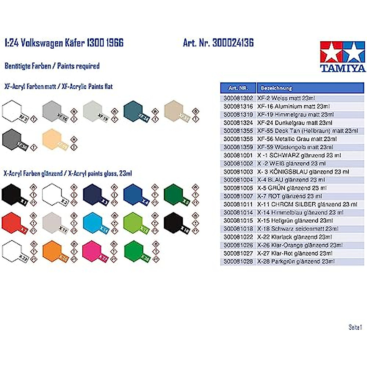 Tamiya 24136 1/24 Volkswagen 1300 Beetle 1966 Plastic Model Kit