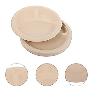 Cabilock 20pcs Degradable dinner plate 2 biodegradable paper plates Sectional Meal Tray dessert plate wedding paper plates 3 sectional round serving tray cereals clamshell wheat straw food