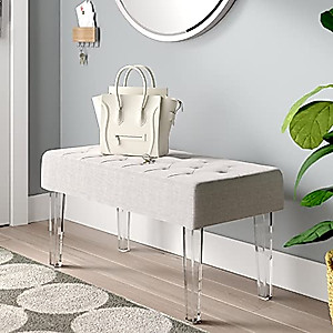 Linon Ella Glitz Acrylic Leg Bench, 35"Wx17"Dx18"H, White