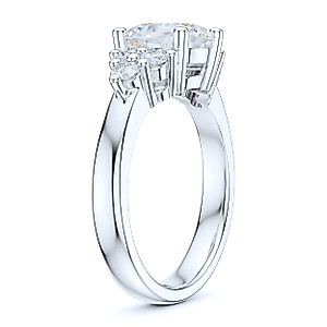 PRSTANI Sterling Silver Triple Three Sidestones 2CT Round Brilliant Cut Genuine Moissanite Promise Engagement Ring (4.5)