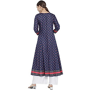Yash Gallery Women's Plus Size Floral Printed Anarkali kurta (Blue)