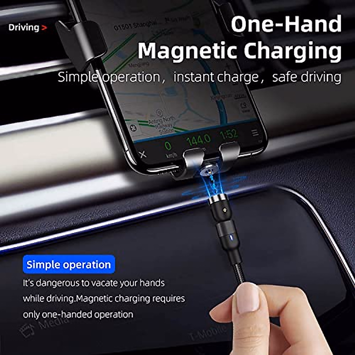 Yidawin Magnetic Charging Cable (4 Pack 1.6ft+3.3ft+6.6ft+10ft), 540° Rotation Magnetic USB Cable, Nylon Braided Magnetic Phone Charger Cable for Type C, Micro USB, iProduct