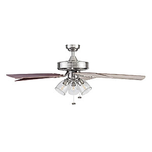 Prominence Home Saybrook, 52 inch Indoor Farmhouse LED Ceiling Fan with Light, Pull Chain, Three Mounting Options, Dual Finish Blades, Reversible Motor - 51592-01 (Matte Nickel)