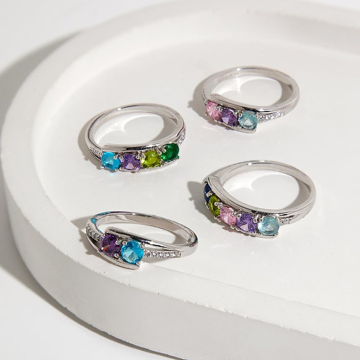 EVE'S ADDICTION Women's Personalized Sterling Silver Petite 2 Stone Simulated Birthstone Mother's Ring (ring size 6) Gift for Her for Her Family Ring - Gifts for Mom