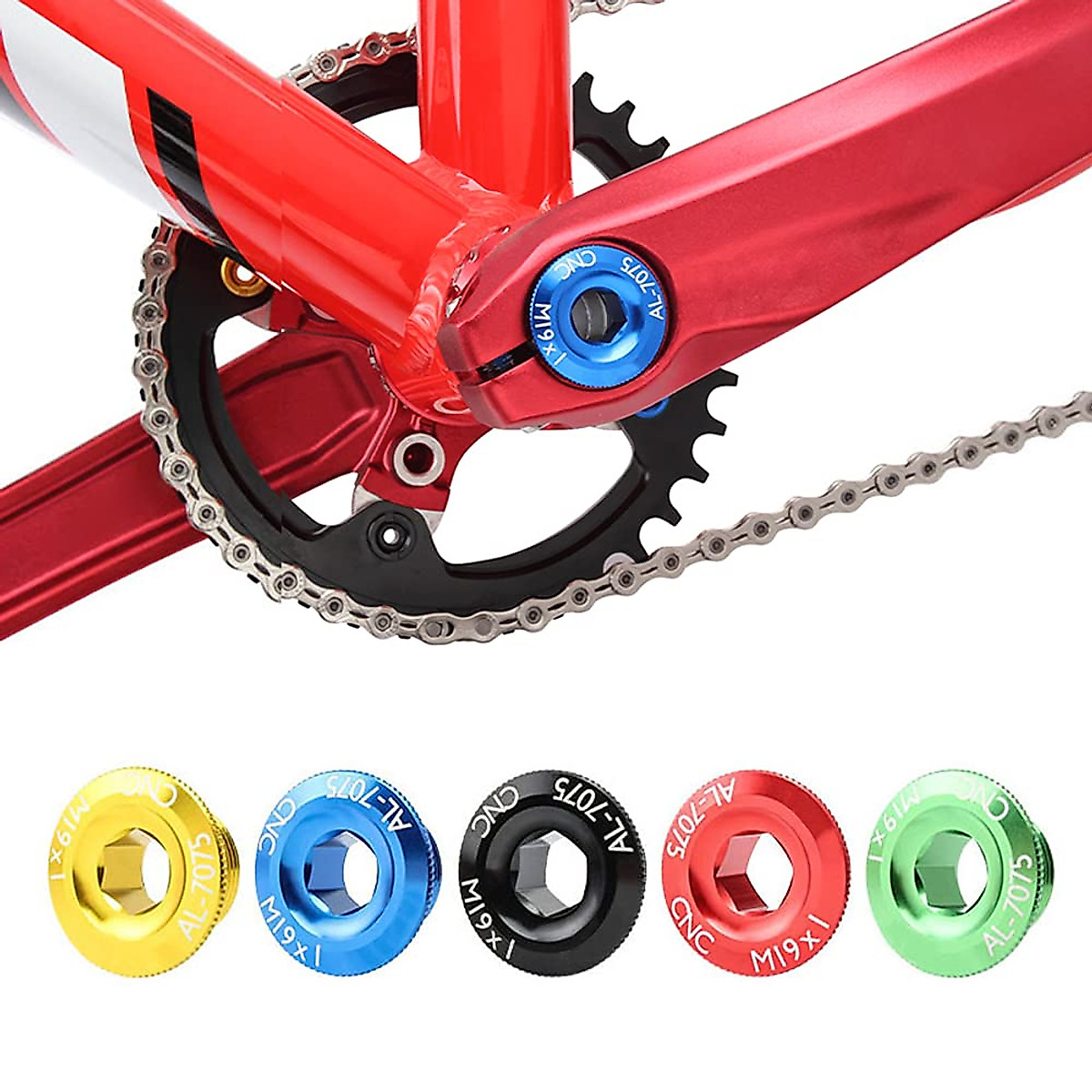 EMVANV Bicycle Crankset Screws, Practical M19 Cycling Cranket Crank Fixing Bolt, Durable Bottom Aluminum Alloy Crankset Nut Cove-r Cap