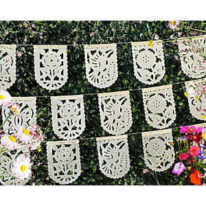 Mini Cream Colored Banners, Off White Papel picado Banner, Mexican Banners for Fiesta Party, Tissue Paper picado Flags Decoration for Birthdays, Weddings, Bridal and Baby Showers