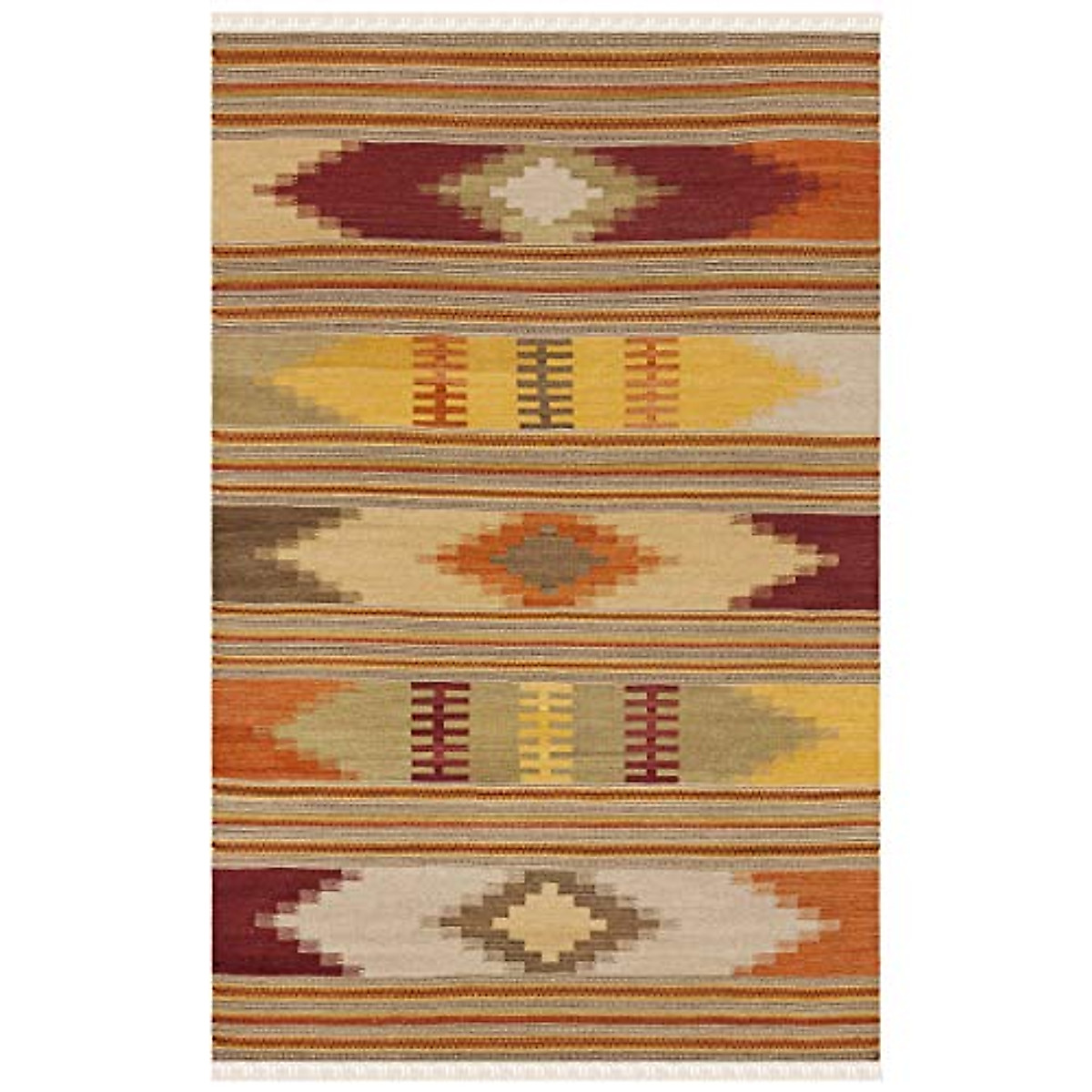 SAFAVIEH Kilim Collection Area Rug - 8' x 10', Red & Multi, Handmade Southwestern Tribal Wool, Ideal for High Traffic Areas in Living Room, Bedroom (NVK177A)