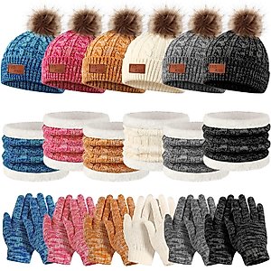 Liitrsh 18 Pcs Kids Winter Beanie Hat Scarf Gloves Set Girls Boys Winter Knit Hat Gloves Neck Warmer with Fleece Lined for 5-12 Years