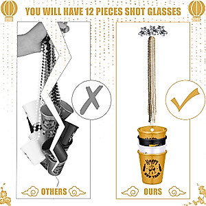 12 Pieces Happy New Year Shot Glass Beaded Necklace Plastic Shot Necklace Cups New Years Party Shot Glasses Necklace Favors for Adults and Teens New Year's Party Family Gathering Supplies, 3 Colors