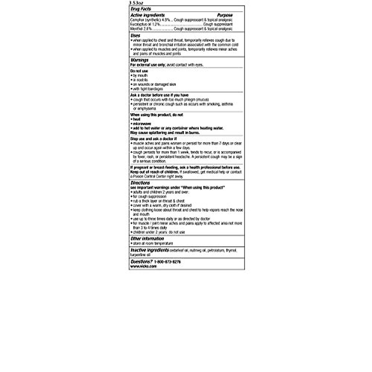 Vicks VapoRub Cough Suppressant Chest and Throat Topical Analgesic Ointment, Eucalyptus and Menthol Vapor, 3.53 Ounce