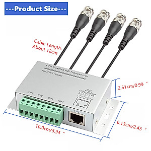 BeElion 4-CH Passive Video Balun HD Transceiver with BNC Connector Cable,BNC to Cat5/5E/6 RJ45(T568B) UTP Cable Converter for 720P/1080P HD-CVI/TVI/AHD CCTV Camera