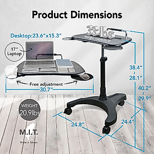 EHO Mobile Laptop Standing Desk Carts on Wheels, Pneumatic, Height Adjustable Rolling Stand, Sit to Stand Computer Cart, Classics XL Workstation for Home, Office, Medical and School Classroom