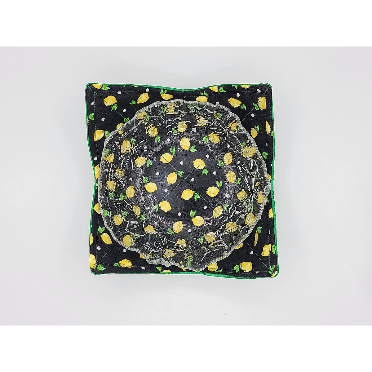 Lemon Polka Dot Microwave Bowl Cozy Vintage Inspired Reversible Microwaveable Potholder Retro Soup Buddy Kitchen Linens 50s Diner Handmade Housewarming Hostess Teacher Gifts Under 10