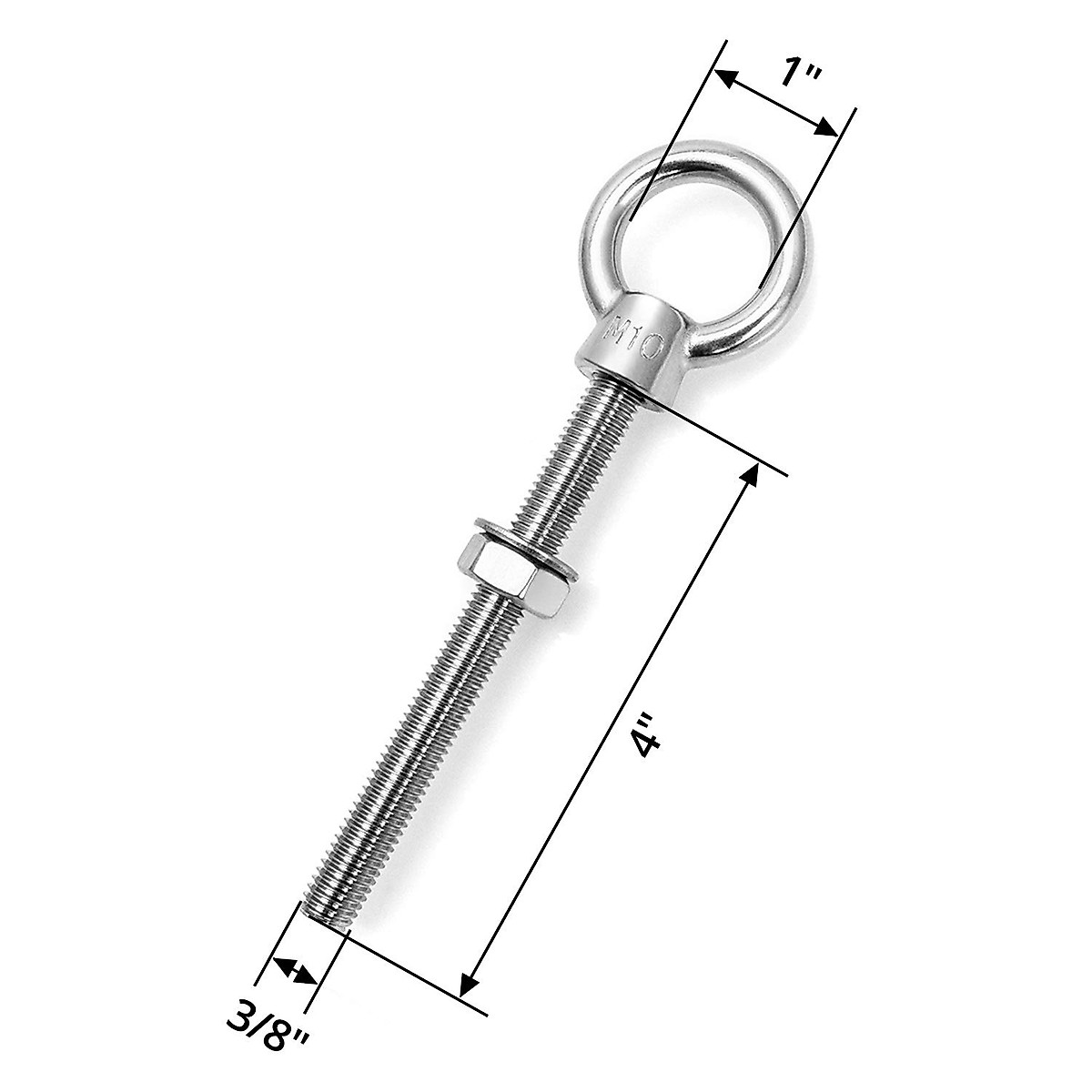 QWORK Stainless Steel Machinery Eye Bolt with Shoulder, 5 Pack 3/8" x 4" Long 304 Stainless Steel Marine Grade Shoulder Eye Bolt, Threaded Eyebolts