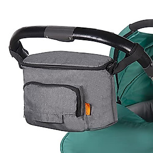 Universal Stroller Organizer; built-in wipe dispenser pocket, large space with bottle holders, detachable shoulder strap, multiple pockets for phone & other uses.