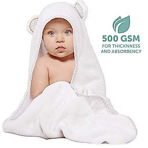 MINIBOO Hooded Baby Towel - Ultra-Soft and Hypoallergenic Rayon from Bamboo Baby Towels for Newborns, Infants, and Toddlers - Super Absorbent Baby Bath Towels