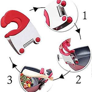 Stainless steel pot holder Anti-scalding Utensil Pot Clip Spoon Holder Pot Clip Pot Fixed Clamp Kitchenware Clip Kitchen Accessories Tools (Black & Red)
