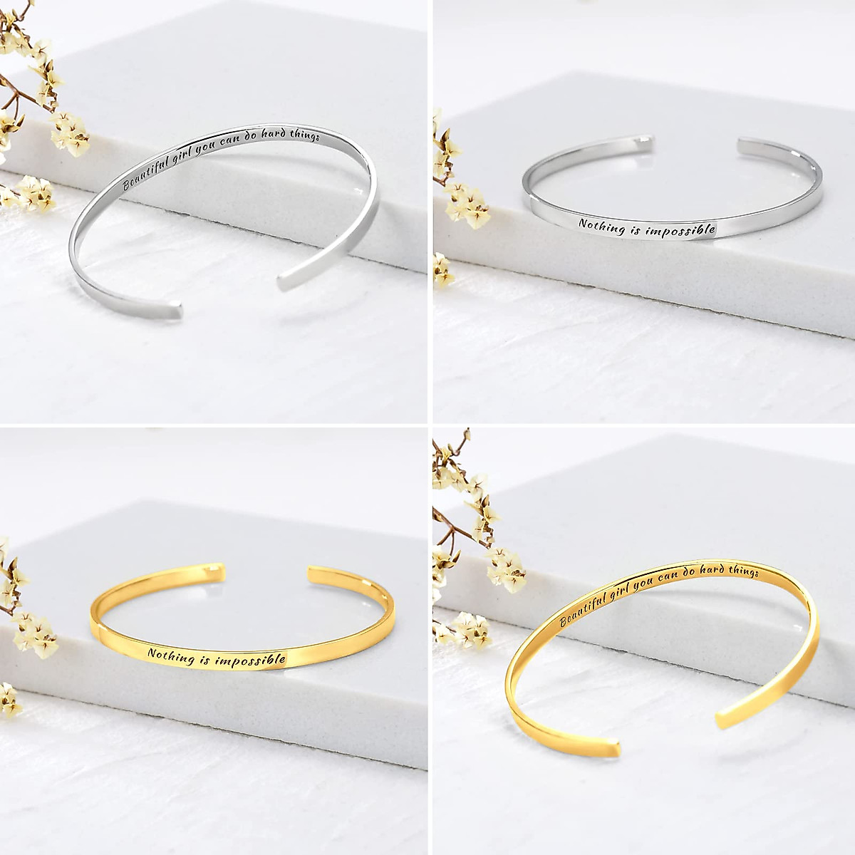 PDTJMTG Personalized Bracelet for Women Sterling Silver Custom Text Bangle Bracelet Gift (Silver, Sterling Silver)