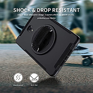 Bkinew Tablet Case for Samsung Galaxy Tab A 10.5-inch 2018 SM-T590/SM-T595/SM-T597 with Screen Protector 360 Rotating Kickstand and Hand/Shoulder Strap Rugged Protective Cover, Black