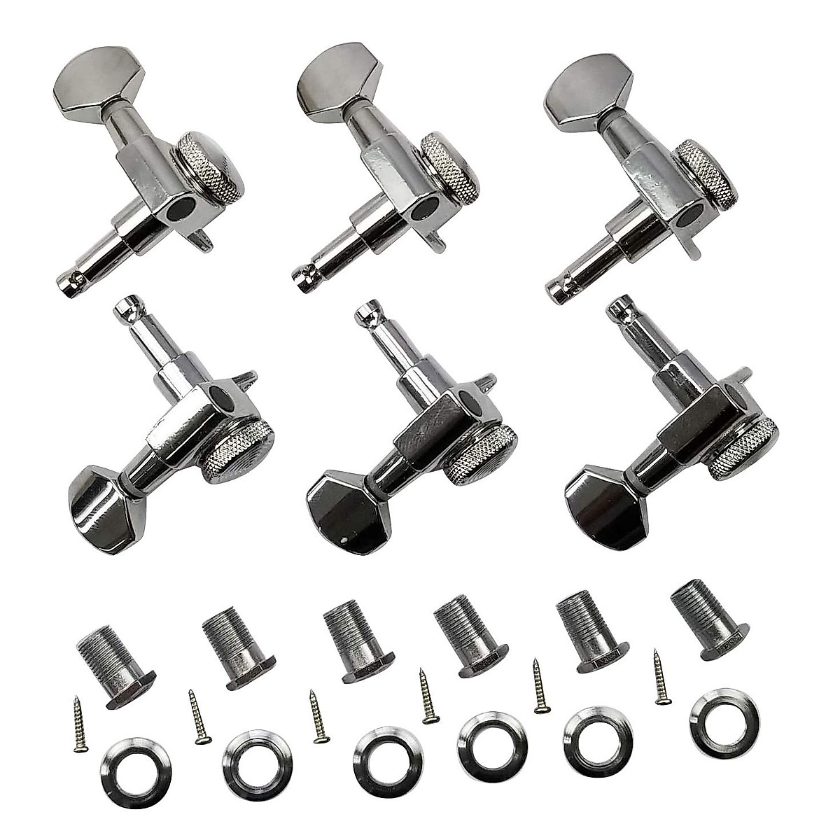 Locking Guitar Tuners Chrome (3L +3R) Machine Heads Tuning Pegs 19:1 for Fender Stratocaster/Telecaster