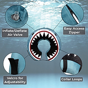 Choola Pet Shark Theme Inflatable Dog Cone Collar (Large) for After Surgery Care Bundled with Pump and Extra Tube