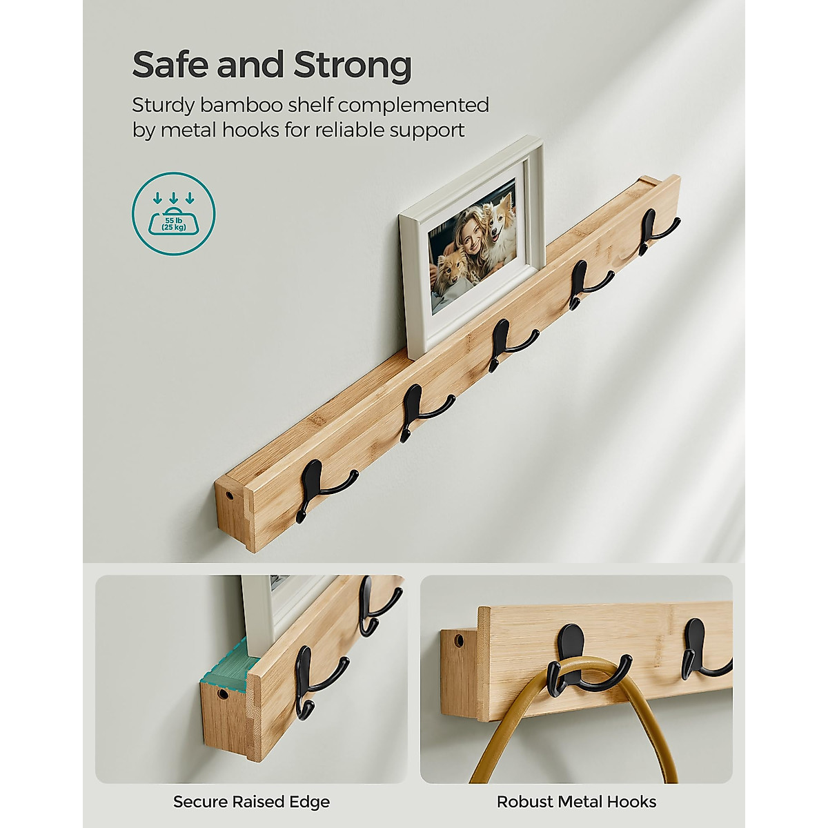 SONGMICS Hall Tree with Bench, Coat Rack Shoe Bench Set, Entryway Furniture, Multifunctional, 5 Double Metal Hooks, 3-Tier Bamboo Shoe Rack, for Entryway, Hallway, Bedroom, Natural Beige ULCR004N01