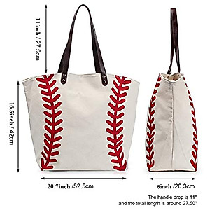 YIQIGO Baseball Bag Handbag for Woman Shopping Bag Travel Bag Canvas Casual Bag with Softball Varsity Gym Shoulder Handbag (Off White)