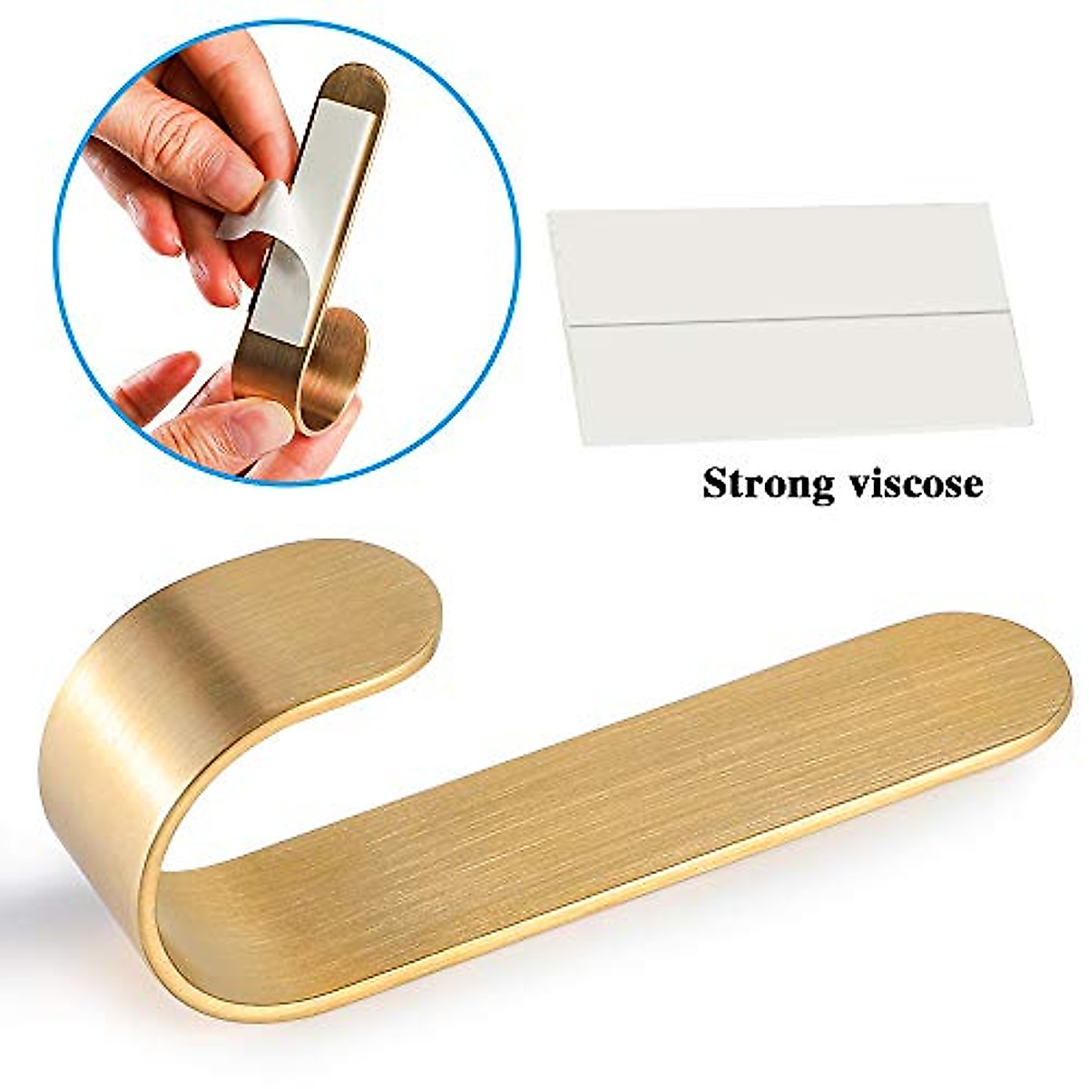 Picowe 4 Pack Brass Hooks, L-Shaped Towel Robe Hook on Wall Door, Self-Adhesive Holders for Hanging Coat Hat for Kitchen Bathroom Bedroom, for Door Wall Decoration, 0.8 x 3.7inch