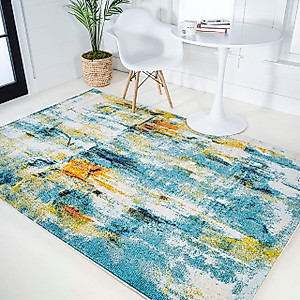 JONATHAN Y CTP100A-8 Contemporary POP Modern Abstract Waterfall Blue/Cream 8 ft. x 10 ft. Area-Rug, Bohemian, Easy-Cleaning, for Bedroom, Kitchen, Living Room, Non Shedding