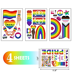 Mfault Gay Pride LGBTQ Rainbow Window Clings 4 Sheets, Progress Pride Flag Equality Diversity Love Hearts Stickers Decals Decorations, Lesbian Pansexual Bisexual Pride Month Home Kitchen Decor