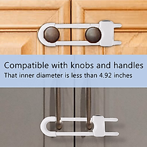Sliding Cabinet Locks, Child Safety Locks U-Shaped Adjustable Child Proof Locks Multi-Purpose Latches for Drawers Closets Refrigerators Storage Doors Knobs Handles, 4PCS