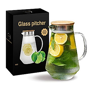Richro Glass Pitcher with Lid - Elegant Glass Water Carafe with Lid - Durable & Sturdy Glass Water Pitcher - 55 Oz Heat Resistant Glass Carafe for Hot/Cold Beverages, Coffee,Juice, Iced Tea Pitcher,