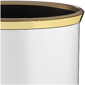 Kraftware Mylar Brushed Chrome/Brass 13-Inch Oval Waste Basket with 3/4-Inch Brushed Brass and Gold Bumper