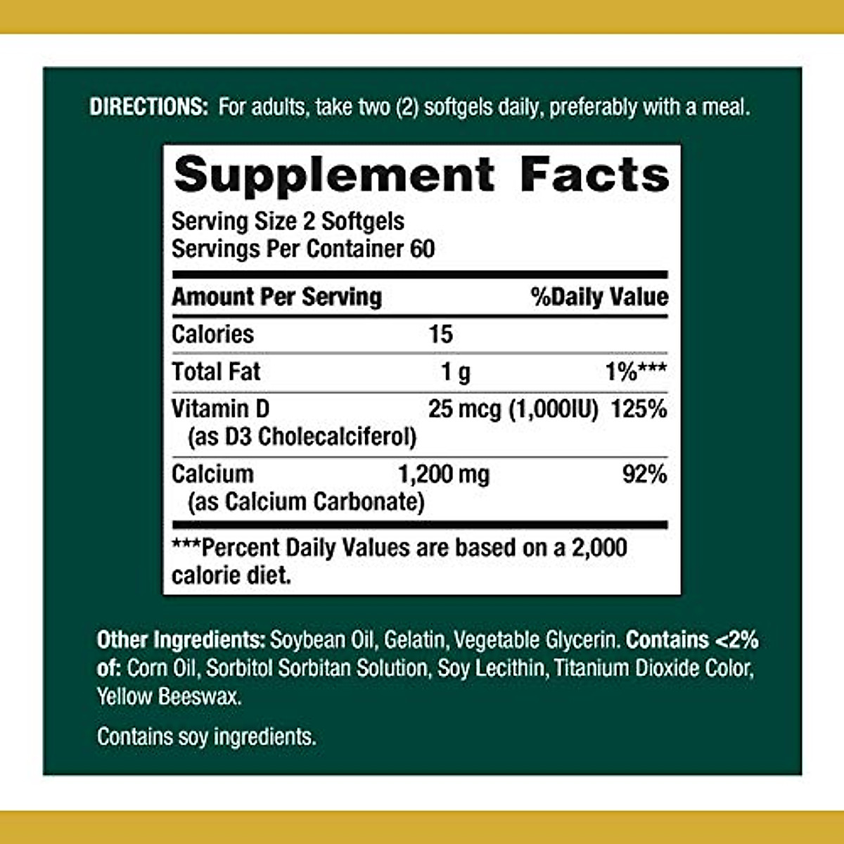 Natures Bounty Calcium Plus Vitamin D3 1200 miligram Capsules - 120 Ea, Pack of 3