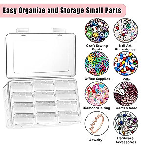 SKYVAN 12pcs Mini Clear Plastic Beads Storage Box Small Empty Organizer Box with Hinged Lid for Storage of Small Items, Jewelry,Hardware,DIY Art Craft Accessory (2.12 x 2.12 x 0.79 inch)