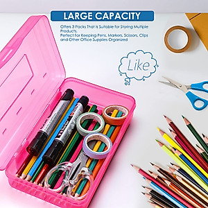 MaxGear Pencil Box, 3 Pack Large Hard Pencil Case Organizer, Durable Plastic Supply Box for Crayon Brush Painting School Supplies, Stackable Design Pencil Storage Box