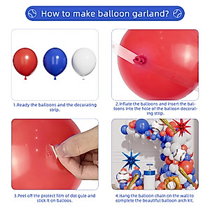 Baseball Garland Arch Kit With Glove, Bat, and Star Balloons - 128pcs Red, White, and Navy Blue for Baseball Theme Birthday, Baby Shower Party Supplies