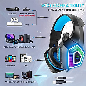 ARKARTECH Gaming Headset with Mic for Xbox One PS4 PS5 PC Switch Tablet, with Stereo Surround Sound & LED Light Noise Cancelling Over Ear Headphones