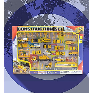 METRO Complete Construction Crew 43 Piece Mini Toy Diecast Vehicle Play Set, Comes with Street Play Mat, Variety of Vehicles and Figures