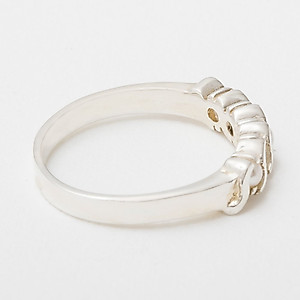 Solid 925 Sterling Silver Cultured Pearl & Cubic Zirconia Womens Eternity Ring - 4.25 - Size 4.25