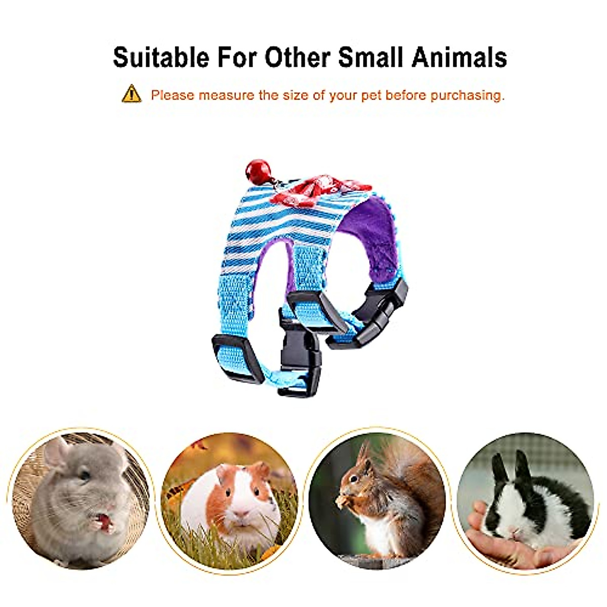 Filhome Small Pet Harness Vest and Leash Set with Bowknot and Bell Decor Chest Strap Harness Adjustable Soft Breathable for Outdoor Walking Guinea Pigs, Ferret, Chinchilla(Blue)