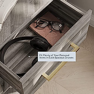 BELLEZE Corner Cabinet with USB Ports and Outlets, Corner Table with 2 Storage Drawers and 10 Shelves, Store and Organize Home Furniture for Bedroom, Living Room Small Space - Sonoma (Gray)