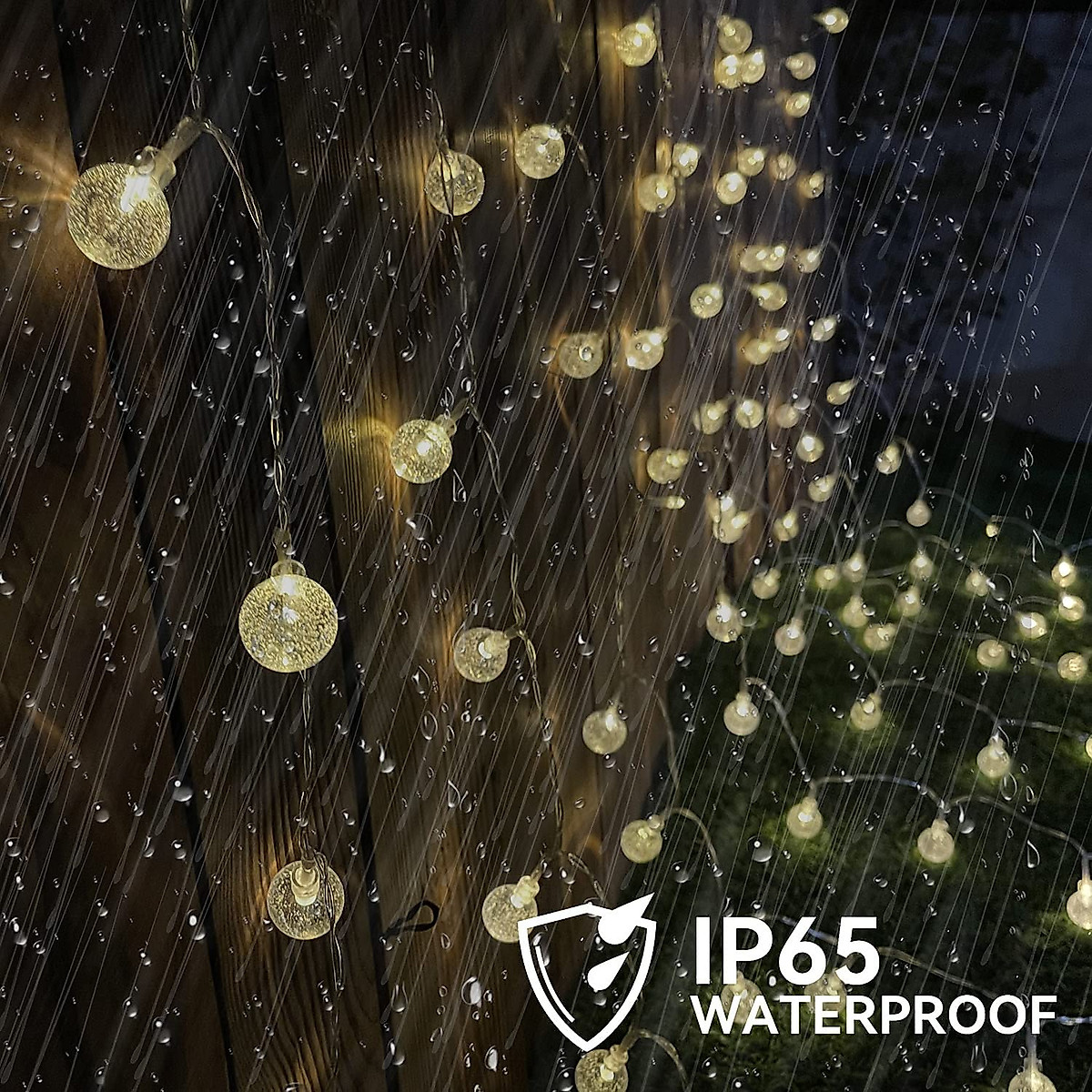 MANBOO LED Curtain Crystal Lights 6.6ft X 5ft 150 Crystal Balls Warm White, Solar Panel with Indicator, Waterproof Outdoor Icicle String Lights for Xmas Patio Garden Party Lawn Balcony Fence Decor