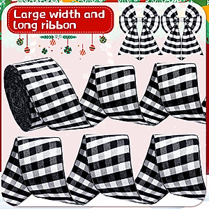 4 Inch x 50 Yards Christmas Plaid Buffalo Ribbon, Check Wired Edge Ribbon Plaid Ribbon Gingham Check Wired Ribbon Buffalo Plaid Ribbon for Christmas Tree Wreath Bows Decor (Black White Plaid)